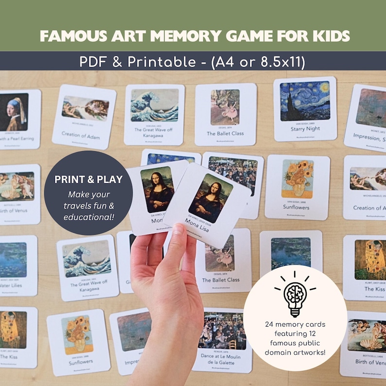 Art History Memory Game for Kids: Montessori Homeschool Travel Activity ...