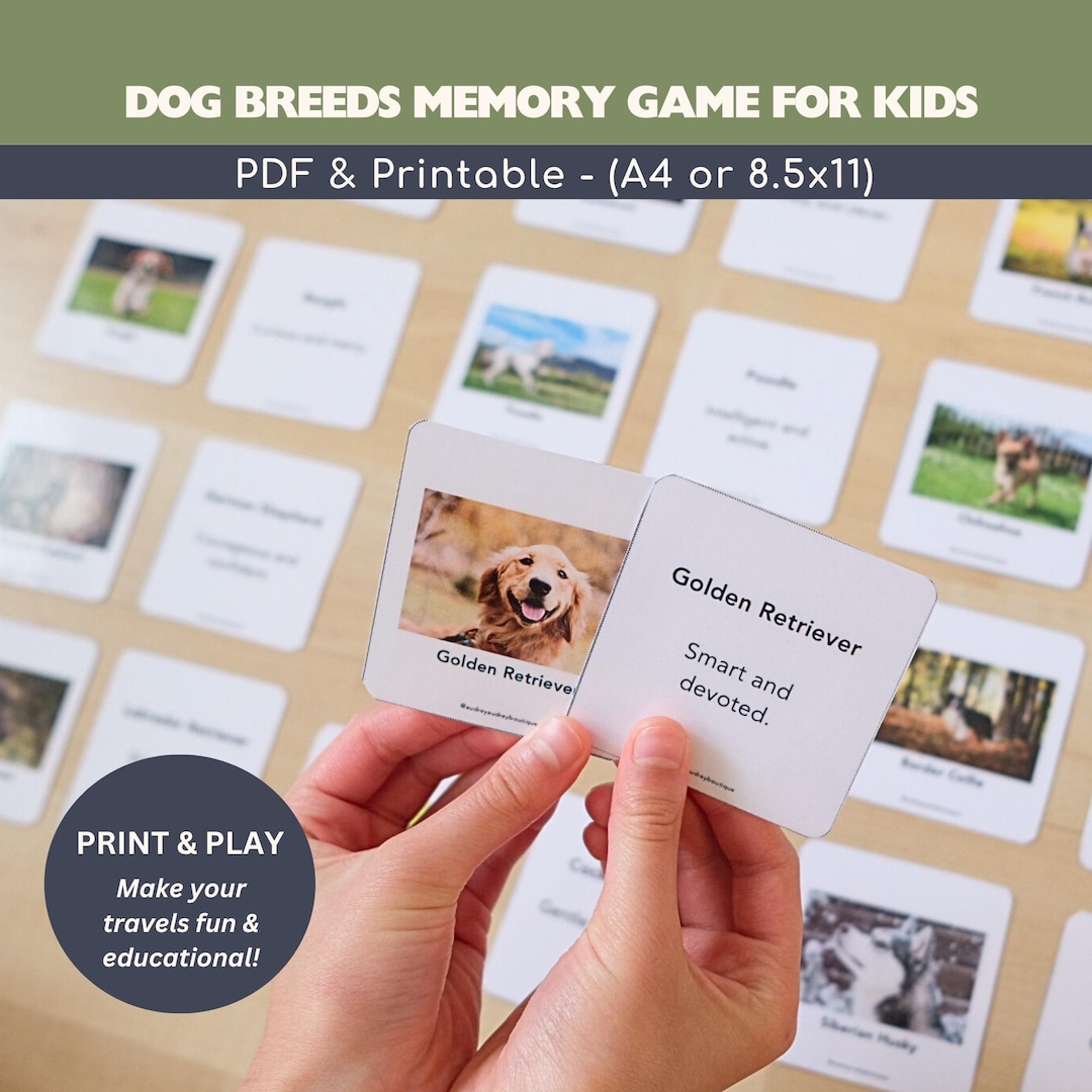 Dog Breeds Memory Game: Montessori Matching Cards (printable PDF ...