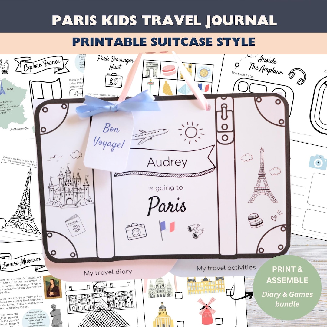 Paris Kids Travel Journal Kit | Printable Travel Diary & Activity Book ...