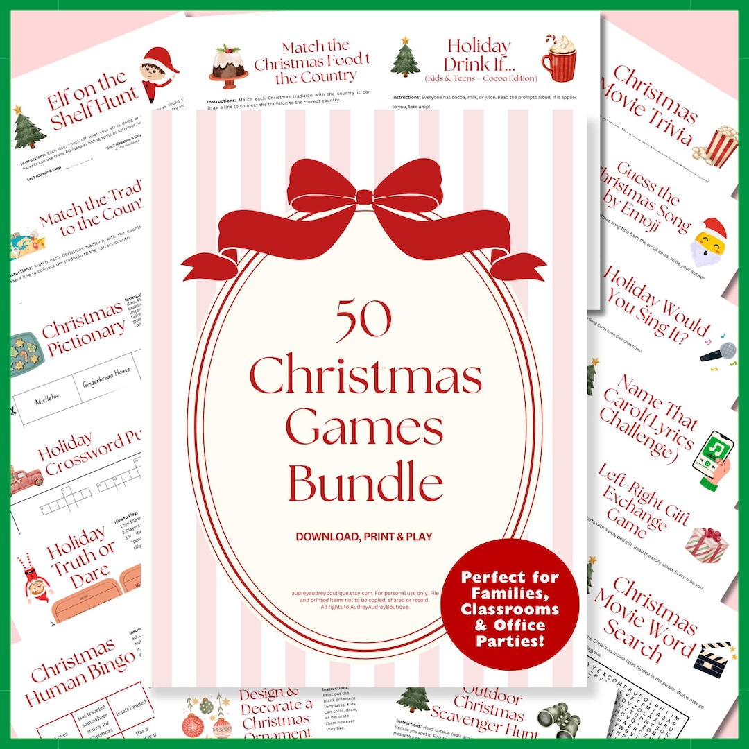 Christmas Game Bundle | 50 Printable Holiday Games | Family Game Night ...