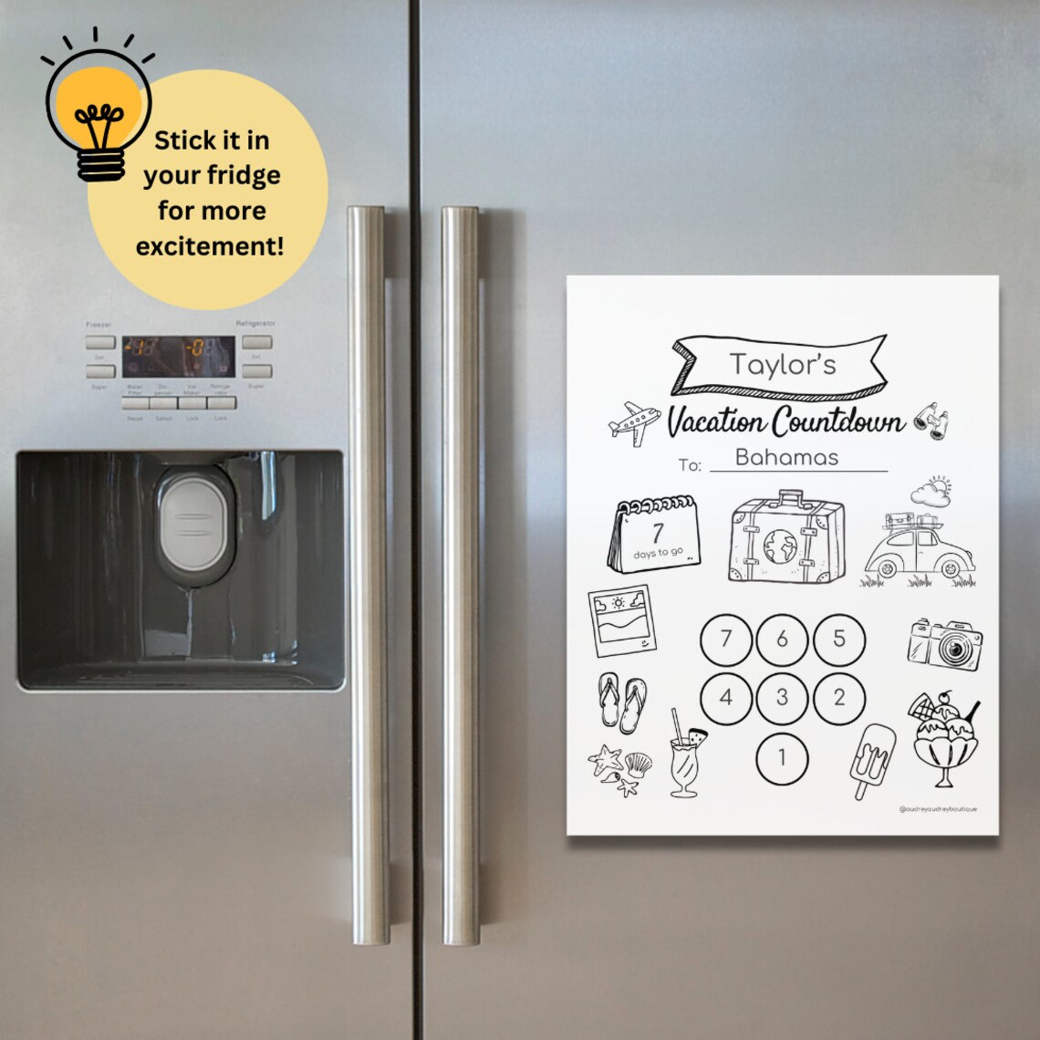 Printable Kids Vacation Countdown Timer | Editable 30, 10, 7 Day Travel ...