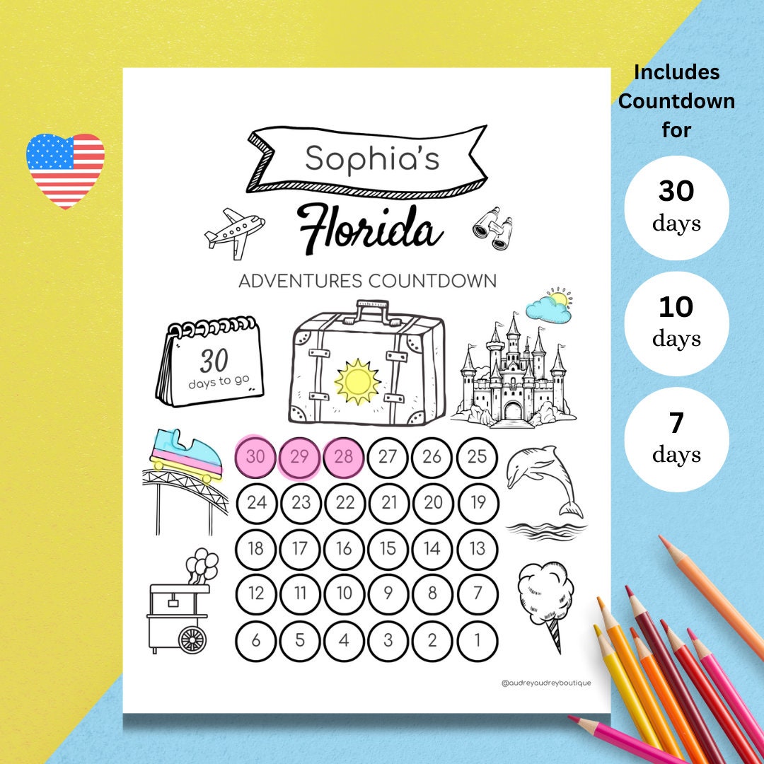 Printable Countdown Florida for Kids Vacation Surprise Trip Reveal ...