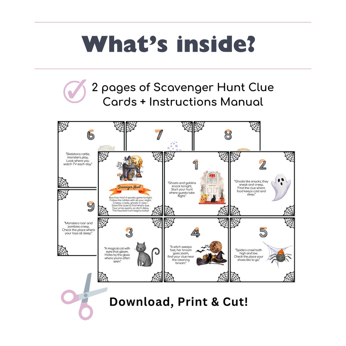 Printable Halloween Game | Kids Scavenger Hunt Activity | Indoor Clue ...