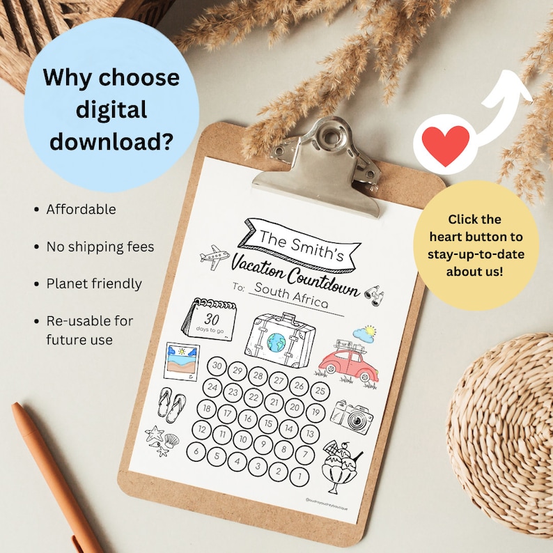 Printable Kids Vacation Countdown Timer | Editable 30, 10, 7 Day Travel ...