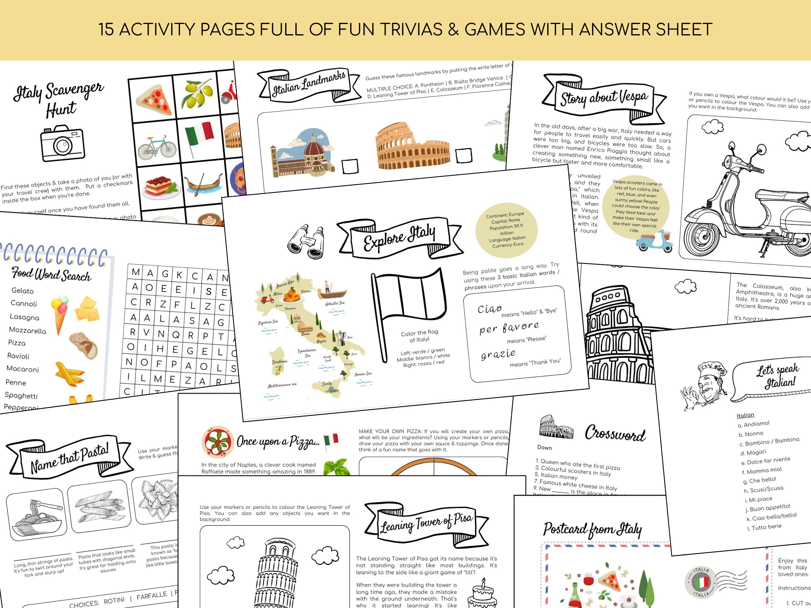 Personalized Italy Travel Journal Kit: Kids' Activity Book (digital ...