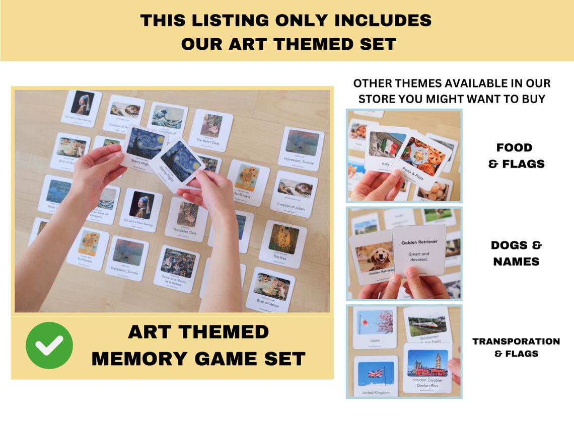 Art History Memory Game for Kids: Montessori Homeschool Travel Activity ...