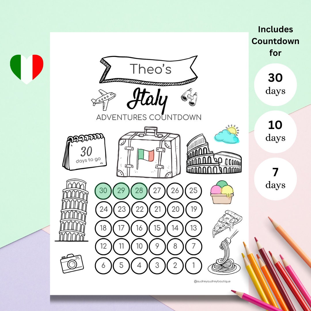 Printable Countdown Italy for Kids Vacation Surprise Trip Reveal Italy ...