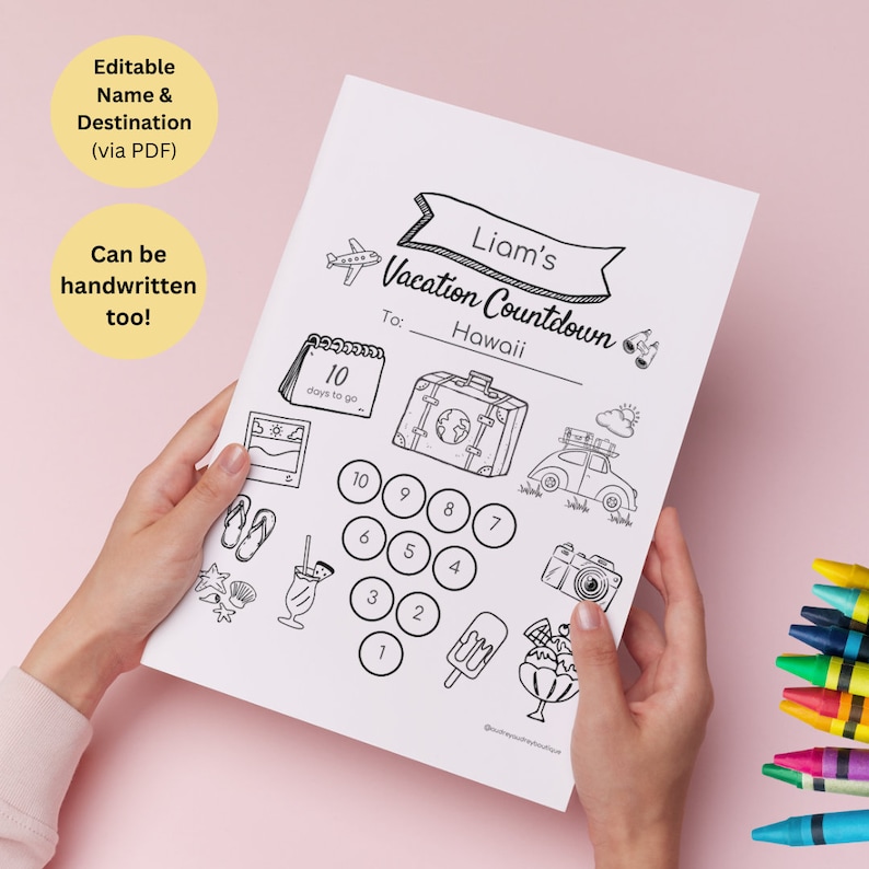 Printable Kids Vacation Countdown Timer | Editable 30, 10, 7 Day Travel ...