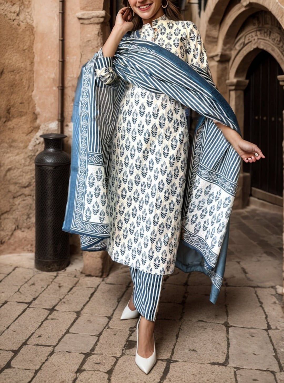 Indian Women Suit Cotton Suit Kurti Pant Dupatta 3pc Readymade Party ...