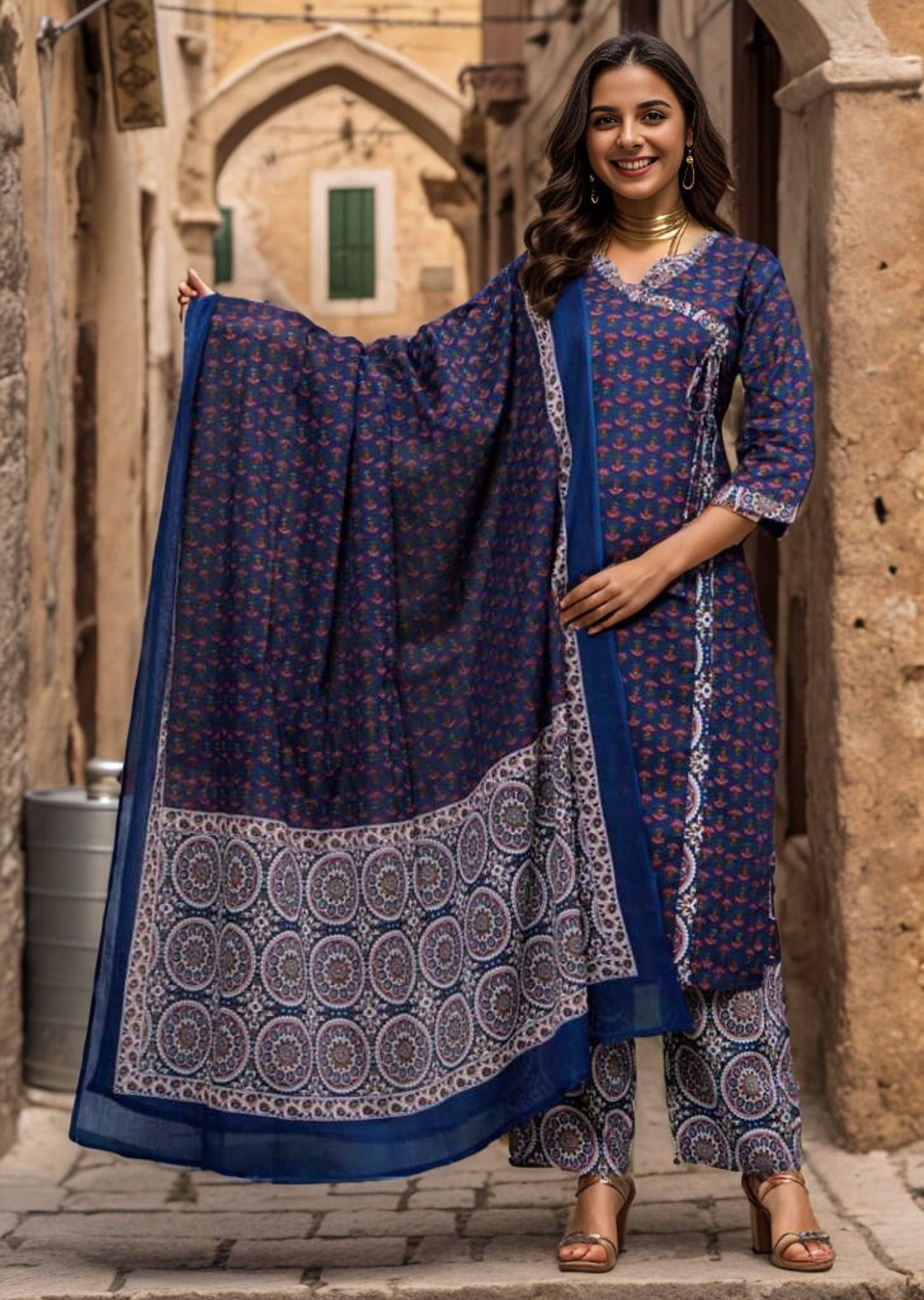 Indian Women Suit Plus Size Salwar Kameez Readymade Kurti Pant Dupatta ...