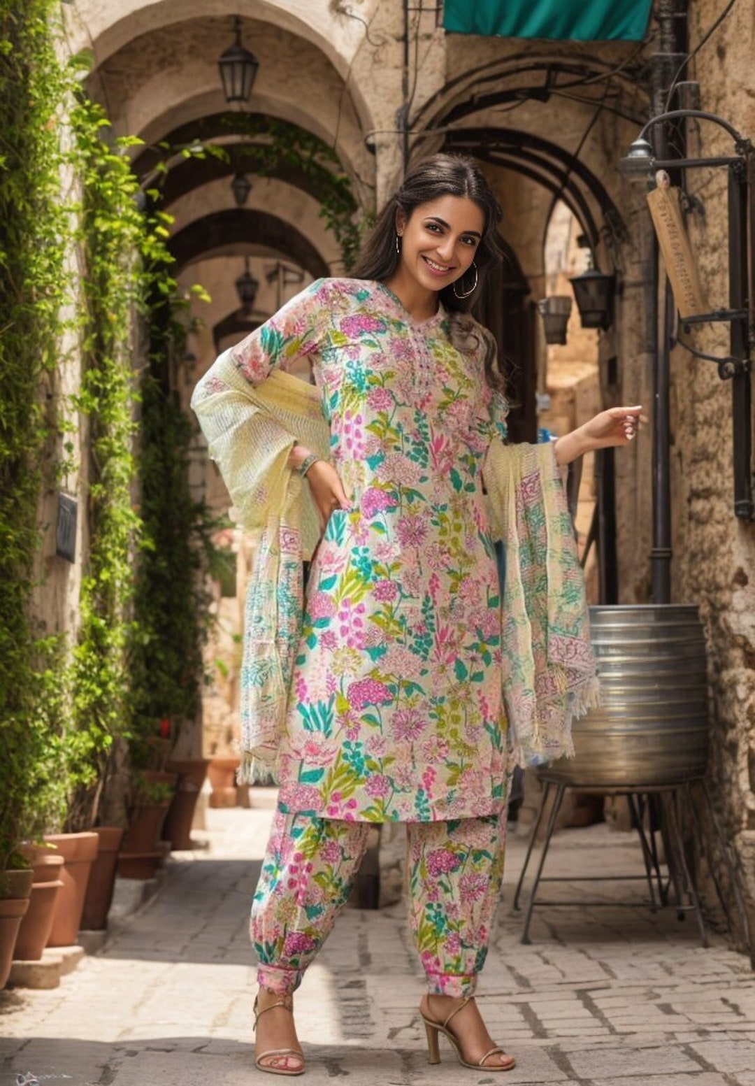 Indian Suit Women Cotton Suit Readymade Salwar Kameez Kurti Palazzo ...