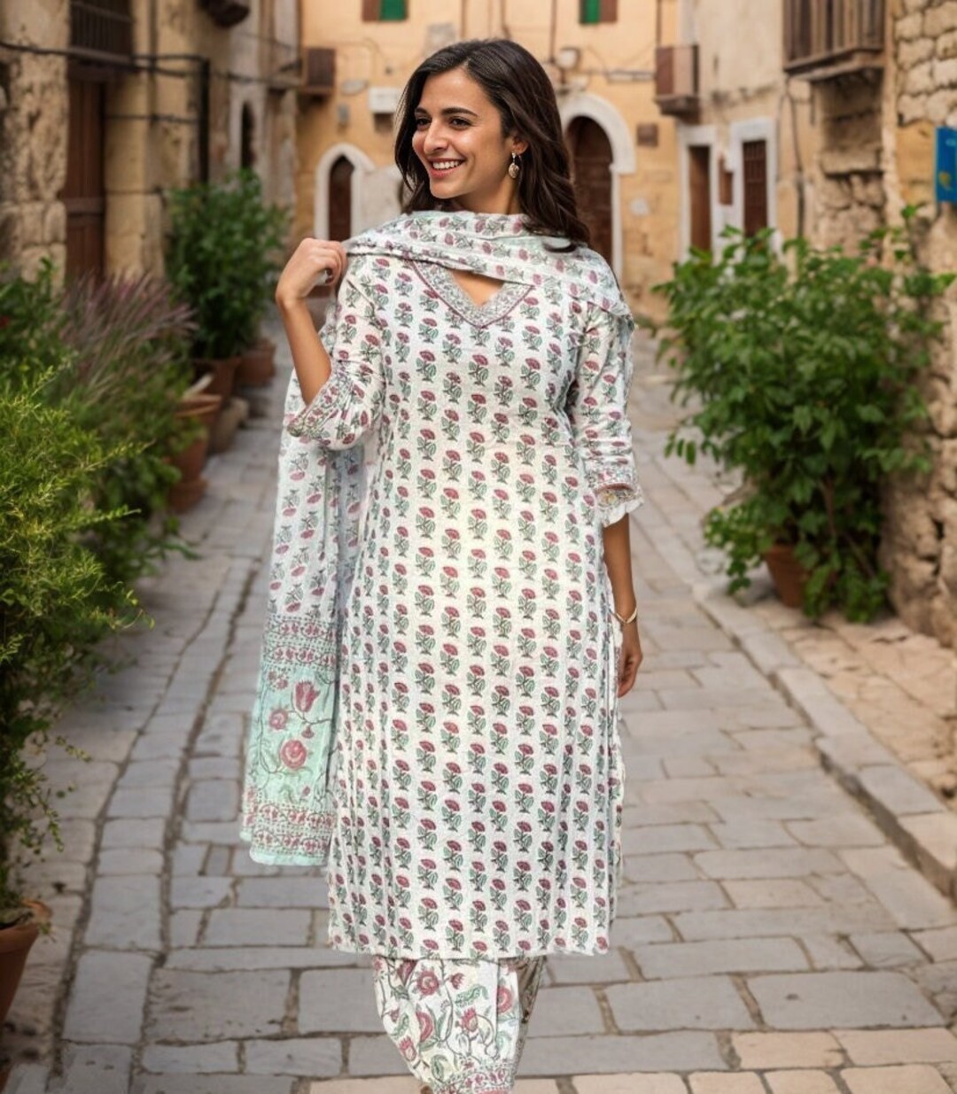 Indian Suit Women Cotton Suit Readymade Salwar Kameez Kurti Palazzo ...