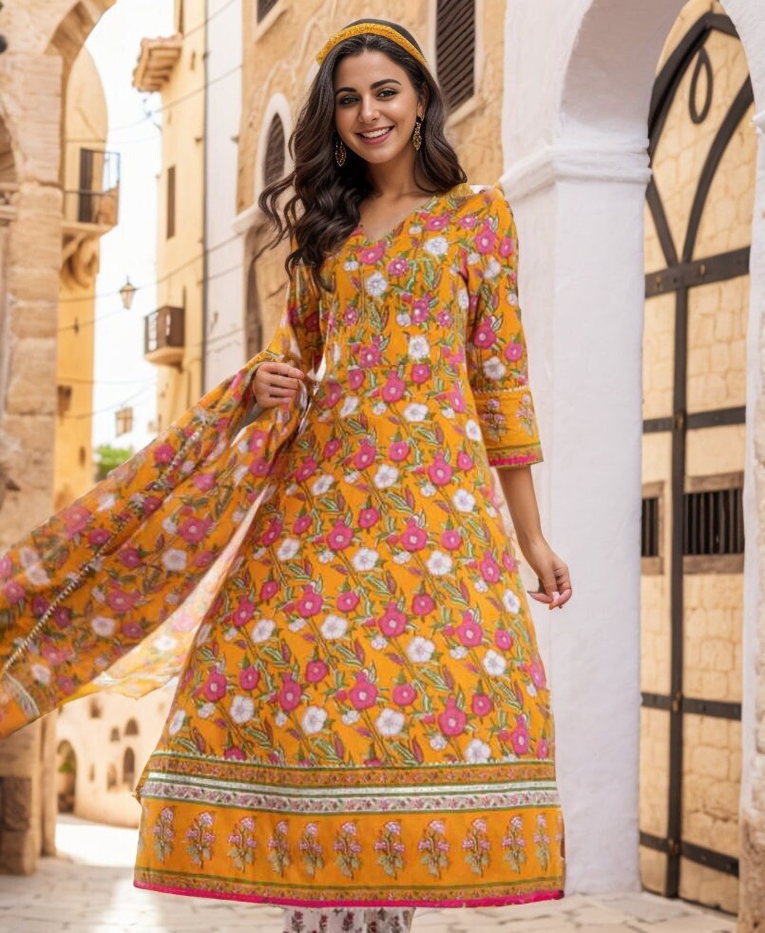 Indian Suit Women Cotton Suit Readymade Salwar Kameez Kurti Palazzo ...