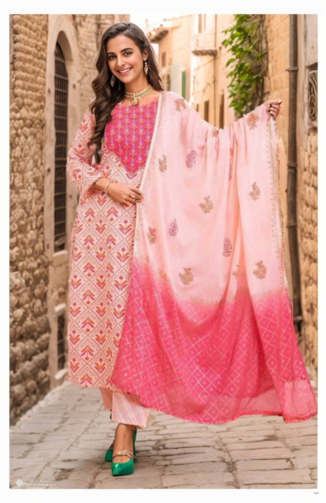 Elegant Green Floral Rayon Suit Set Printed Motifs Perfect for Festive ...