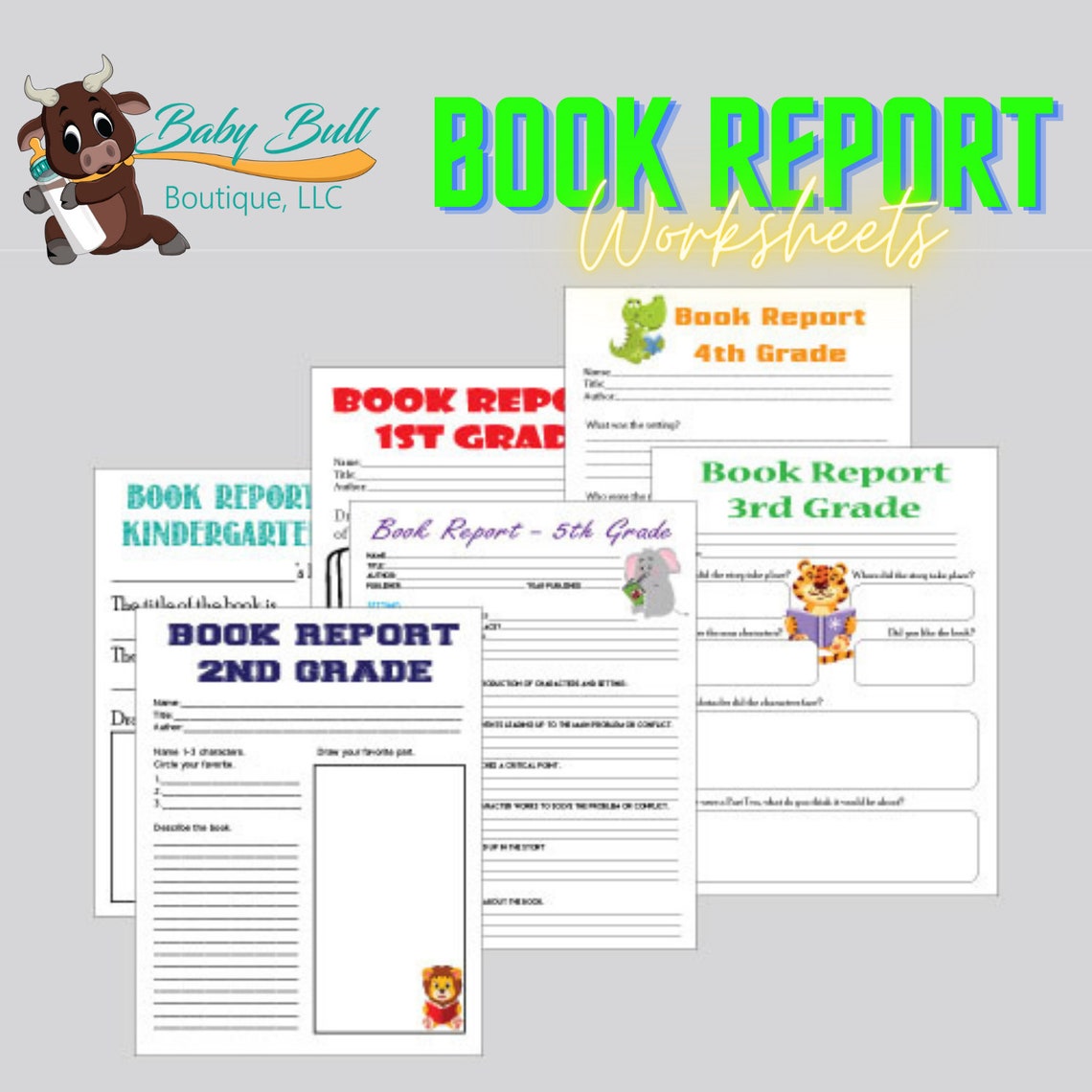 Printable K-5th Grade Book Report Worksheets - Etsy