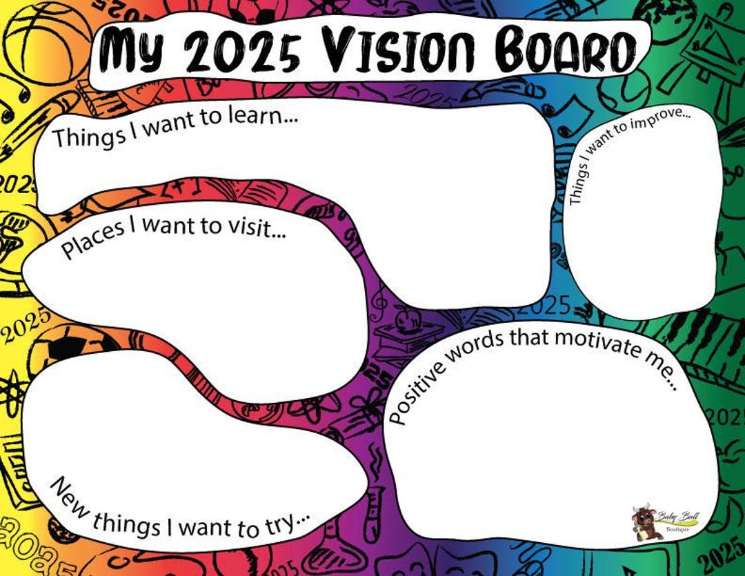 Kid's New Year 2025 Vision Board Printable Worksheet - Etsy
