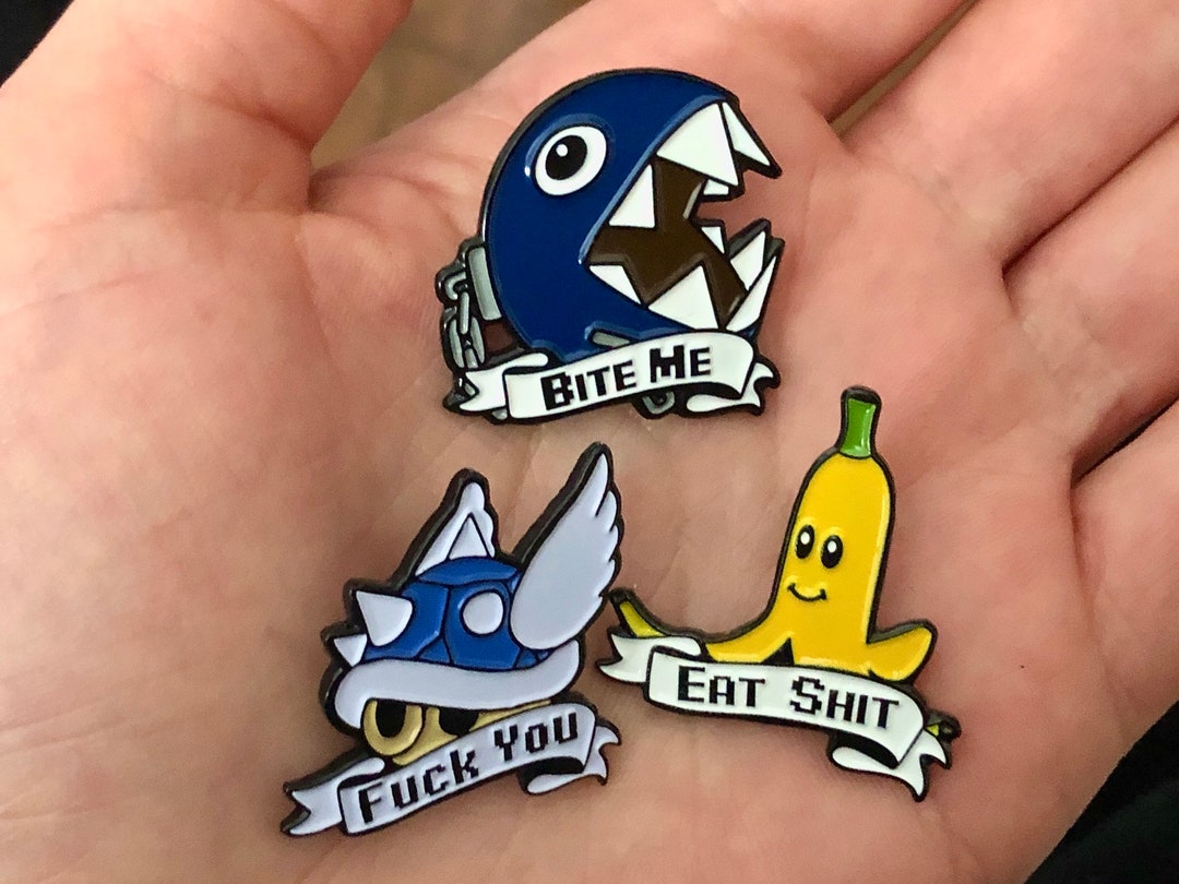 Banana, Chain Chomp, and Blue Shell Soft Enamel Pin Set of 3 Mario Kart ...