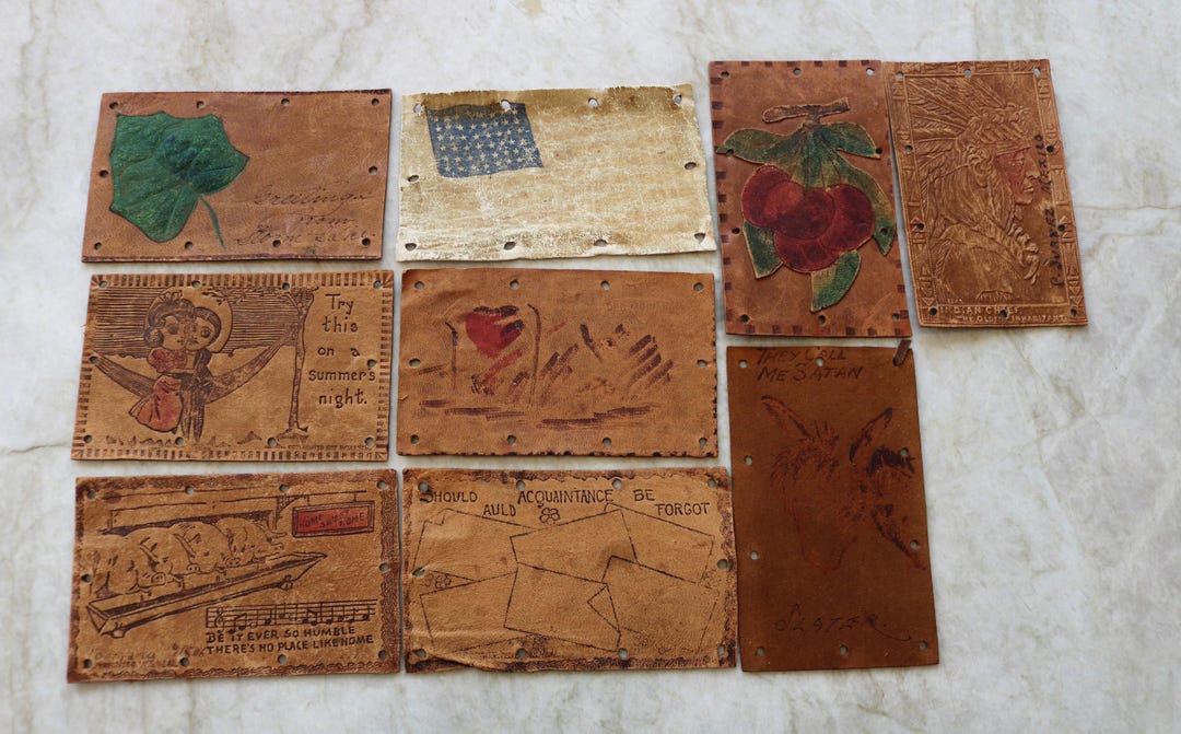 Antique Leather Postcard Collection: 1906 Vintage Ephemera - Etsy
