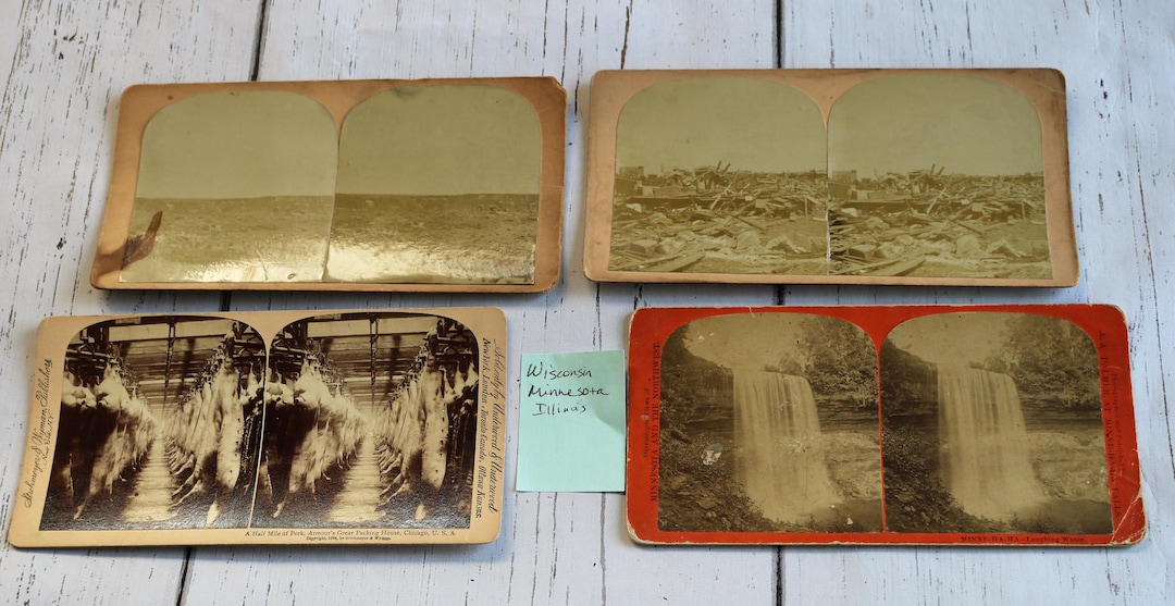 Stereopticon Cards 4 From 1890s, Wisconsin Minnesota Chicago, Antique ...