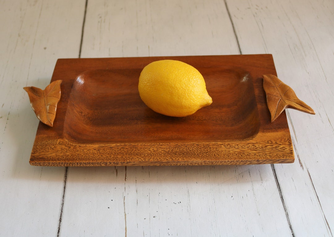 Monkey Pod Tray With Leaf Handles, Rectangular Tray for Dresser Office ...