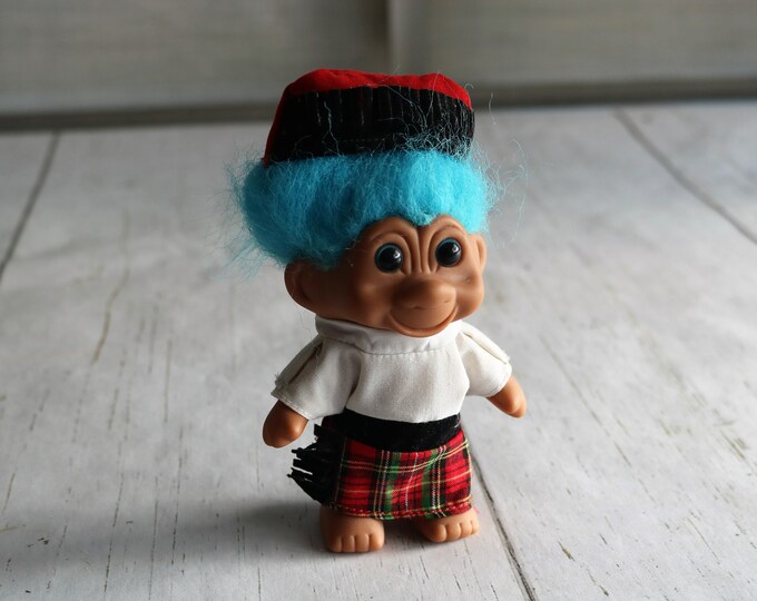 Blue Hair Troll Doll in Kilt, Scottish Troll, Vintage Russ Troll, Blue ...