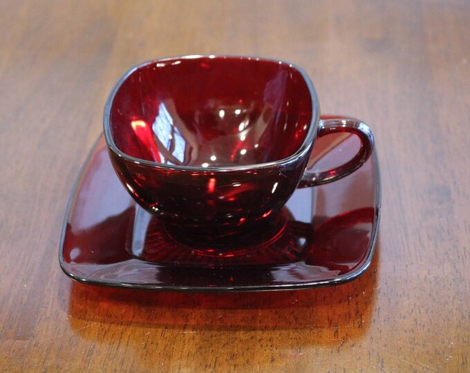 Royal Ruby Square Cup and Saucer Anchor Hocking Charm - Etsy