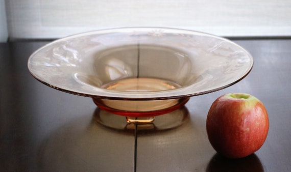 Gold Color Depression Glass Console Bowl With Etched Flowers - Etsy