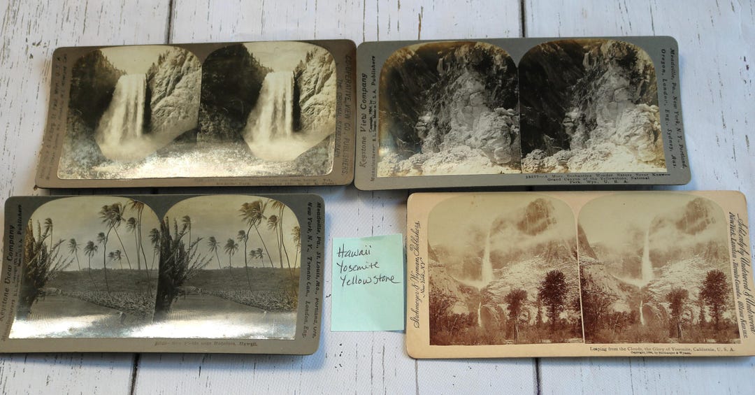 Stereopticon Cards 4 From 1890s, Yellowstone Yosemite Hawaii, Antique ...