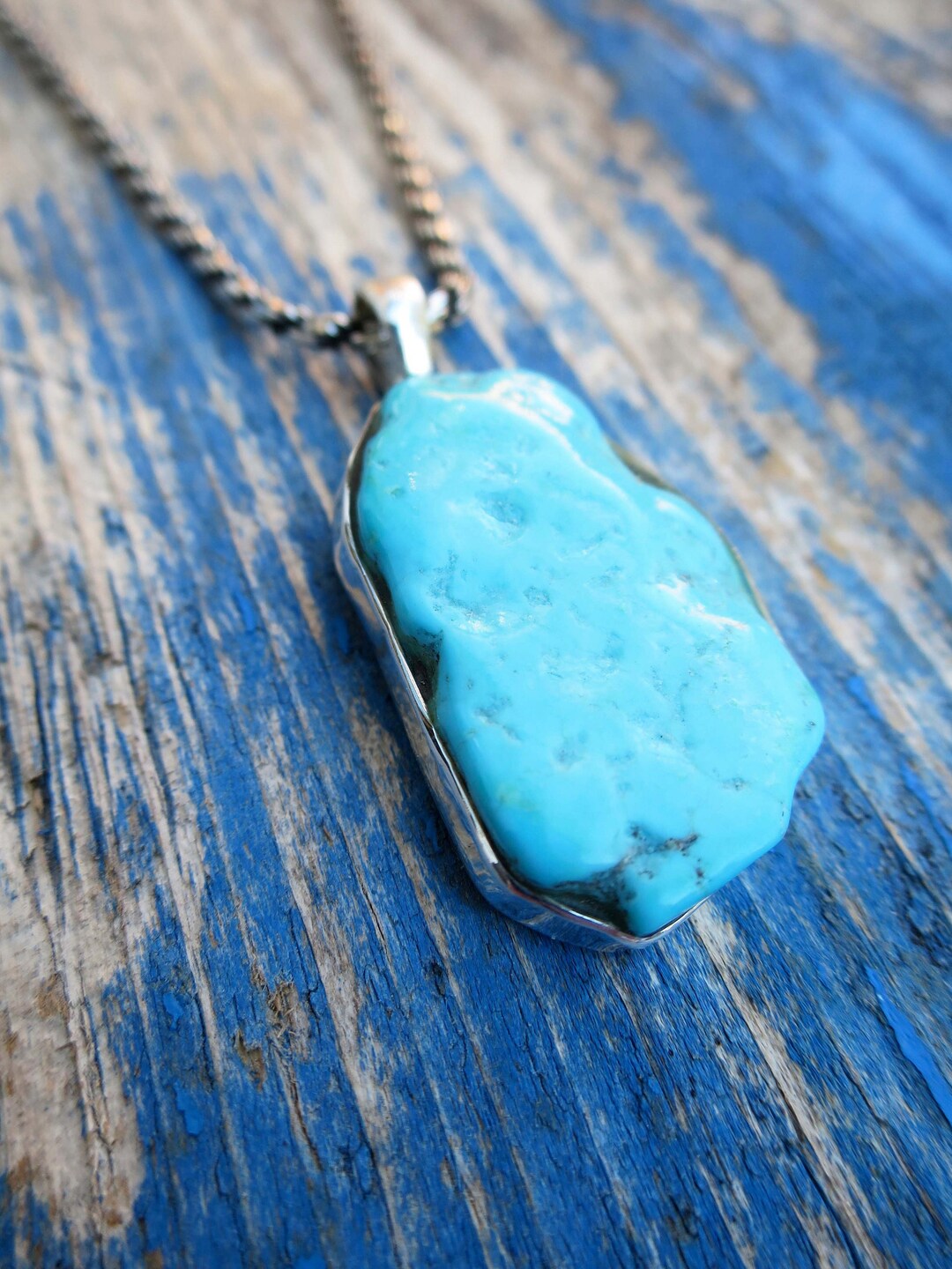 Beautiful Asymmetrical Rough Blue Turquoise Pendant in Sterling Silver ...