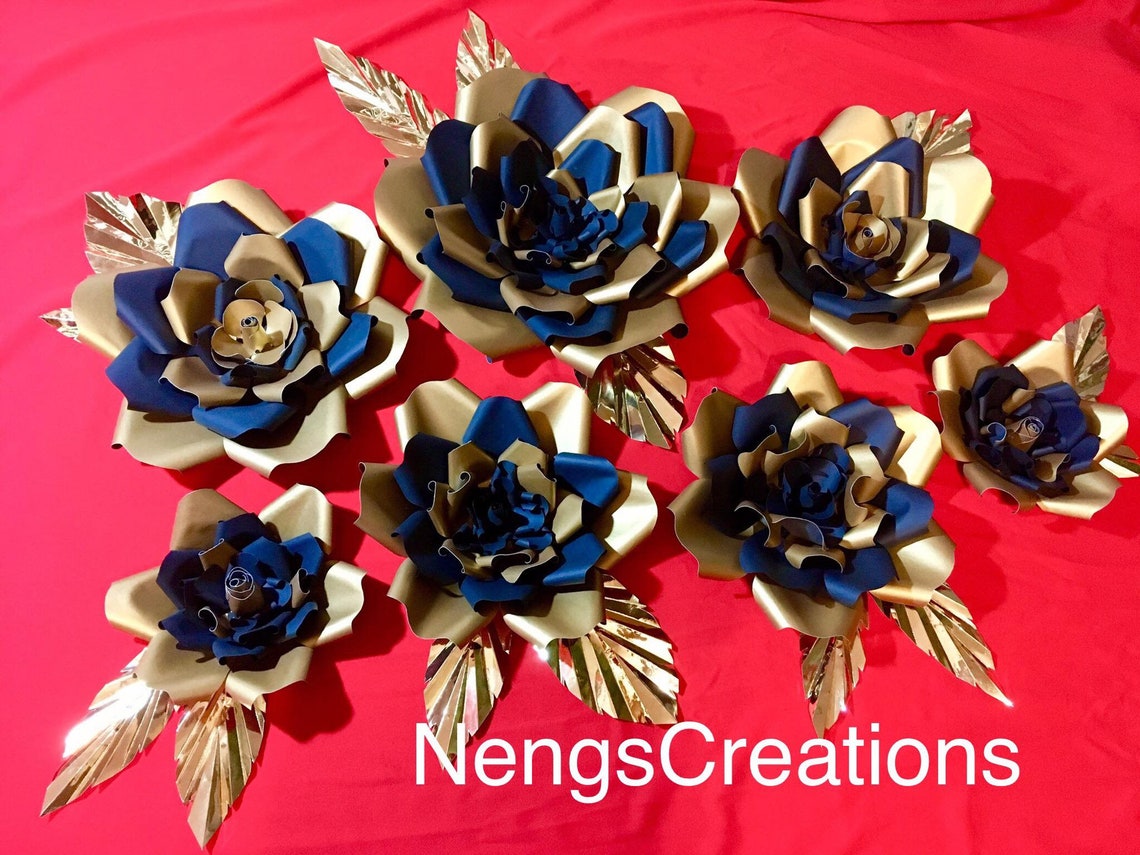 Handcrafted Gold and Black Paper Flowers by Nengscreations - Etsy