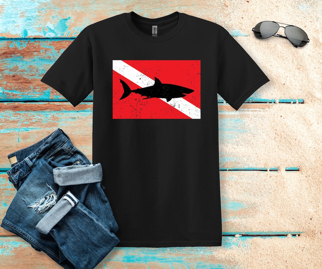 Distressed Diver Down Shark Flag | Diver Down T-shirt | SCUBA Diver T ...