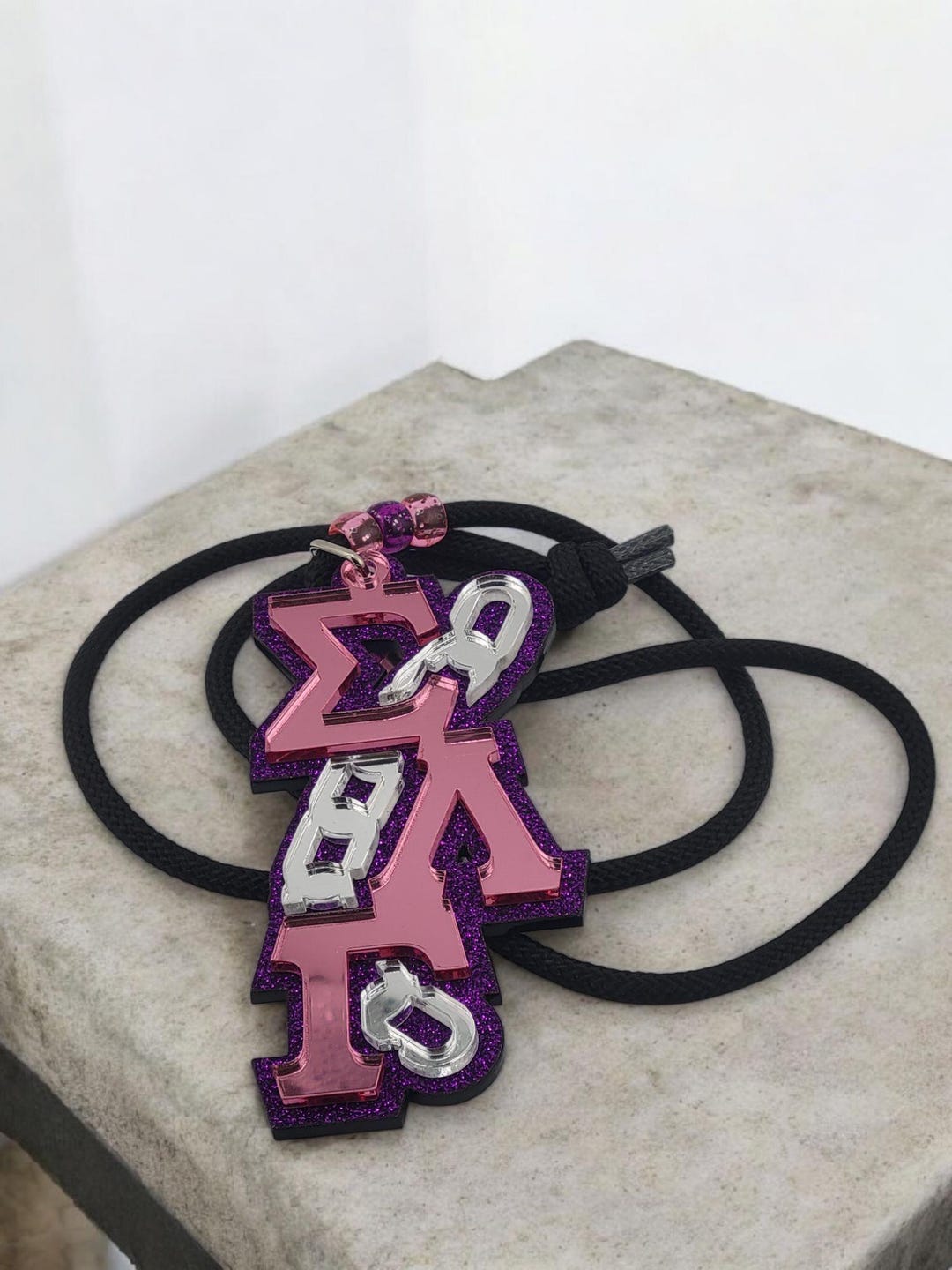Sigma Lamba Gamma Chain Tiki, Sorority Pink Mirror on Glitter Necklace ...