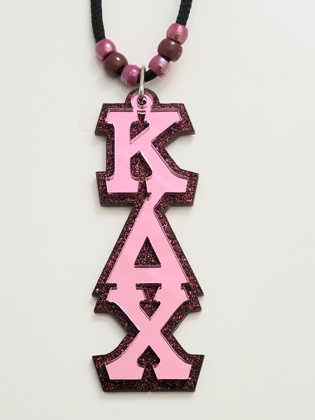 Kappa Delta Chi - Tiki - Necklace - Pink Mirror on Maroon Glitter - Etsy