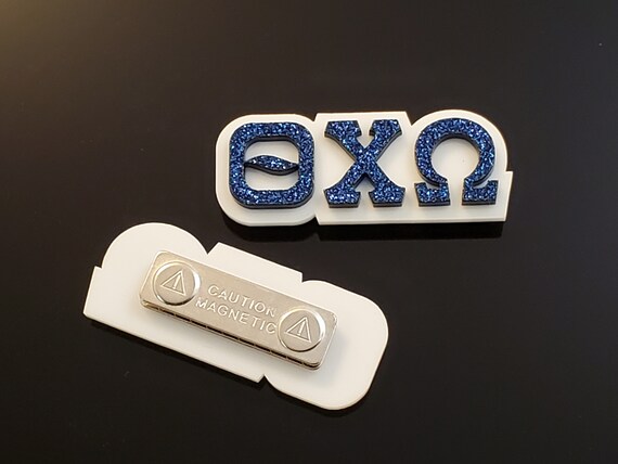Theta Chi Omega Magnetic Pin With Sapphire Glitter Letters - Etsy