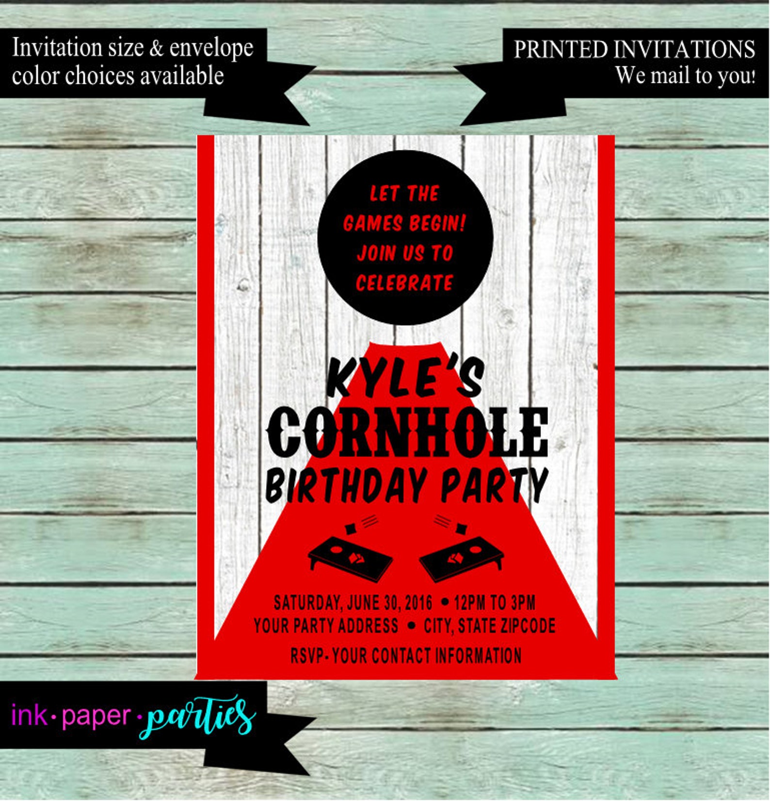 Cornhole Tournament Game Birthday Party Invitations Invites | Etsy