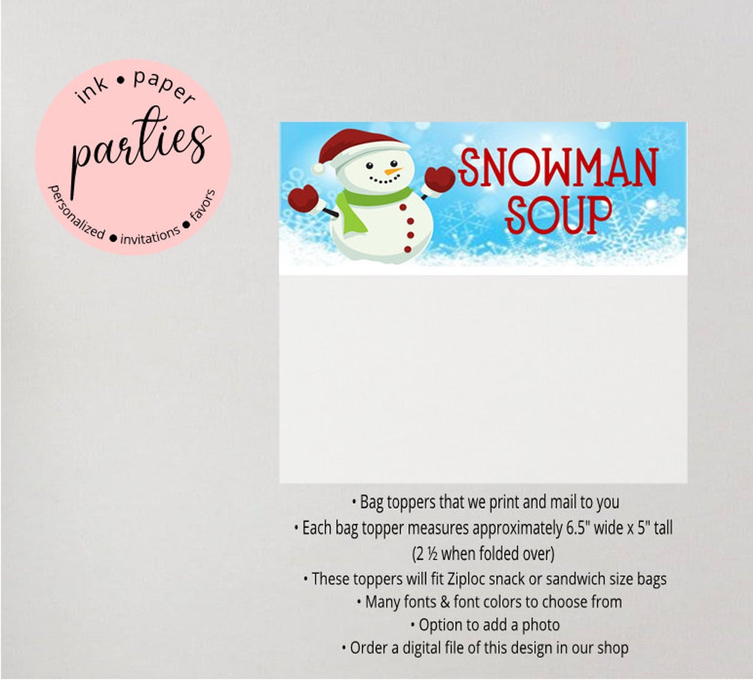 Christmas Holiday "snowman Soup" Party Favors Favor Favors Bag Bags ...