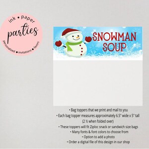 Christmas Holiday "snowman Soup" Party Favors Favor Favors Bag Bags ...