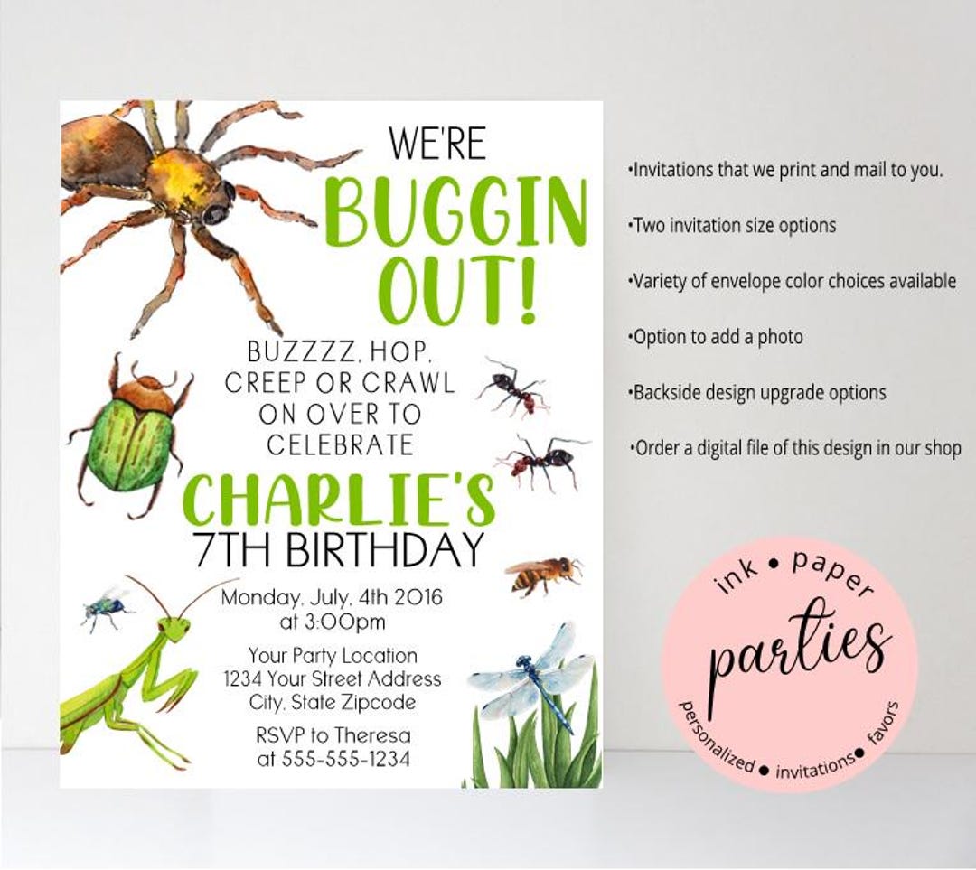 Bugs Birthday Party Invitation - Bugs, Insects Birthday Party ...