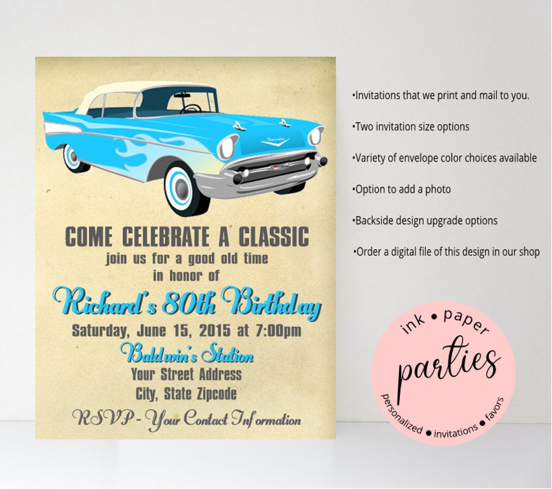 Vintage Classic Retro Car Birthday Party Invitations Invites - Etsy