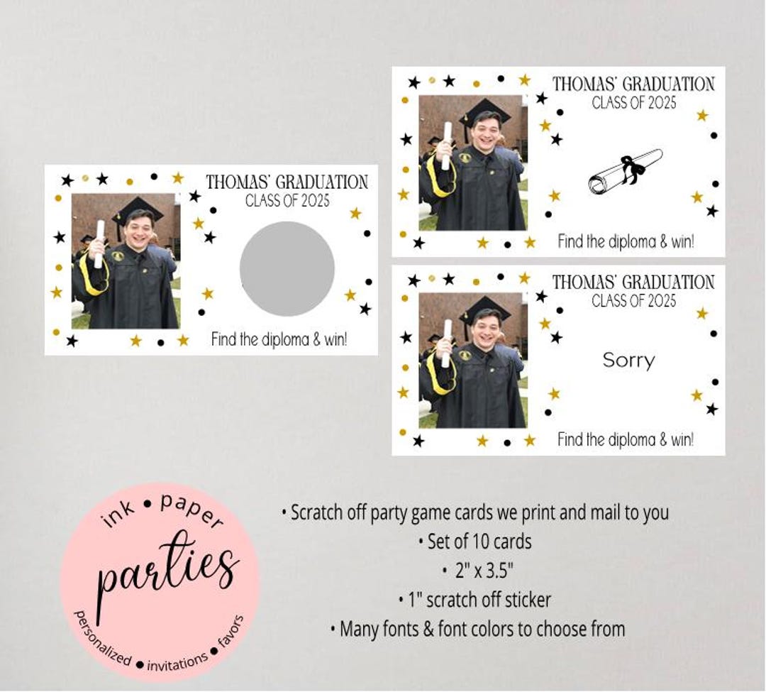 Graduation Graduate Scratch off Cards - Your Photo - Graduation Game ...