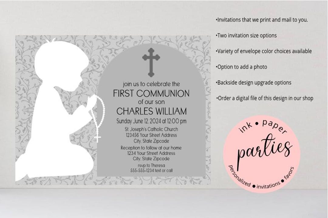 Boy's First Communion Invitation - Boy Holy Communion Party Invitations ...