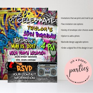 Graffiti Hip Hop Rap Spray Paint Retro 80's Birthday Party Invitations ...