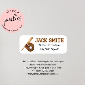 Baseball Bat Glove Ball Sports Return Address Labels Personalized ...