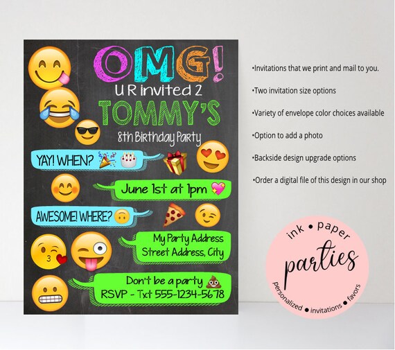 Emojicons Emoji Emojis Birthday Party Chalkboard Invitations - Etsy