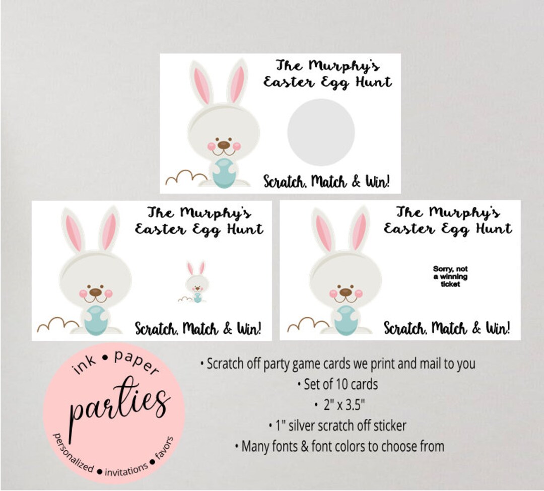 Easter Bunny Egg Hunt Spring Festival Party Scratch off Tickets Cards ...