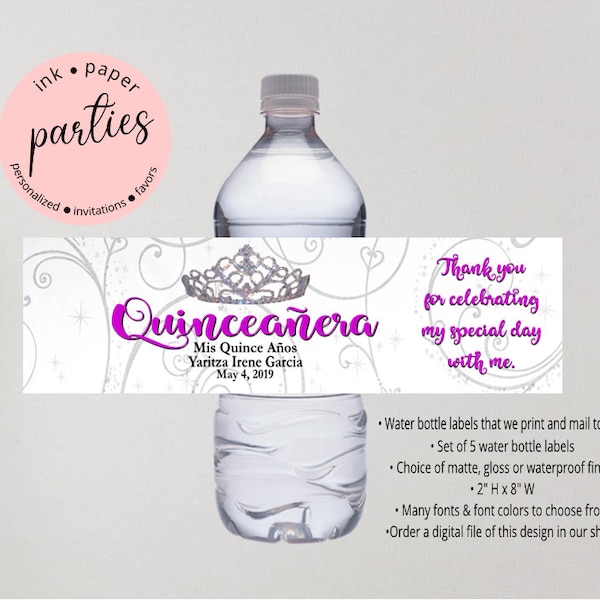 Mis Quince Water Bottle Labels - Etsy