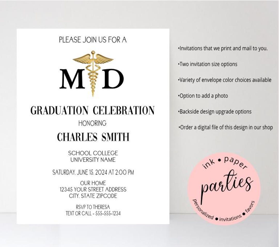 Graduation Invitation - Graduate MD Doctor Nurse Pharmacist Medical ...