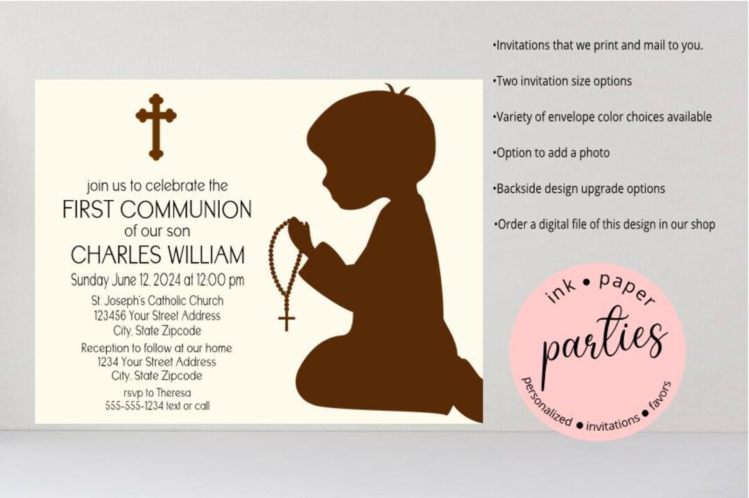 Boy's First Communion Invitation - Boys Holy Communion Party ...