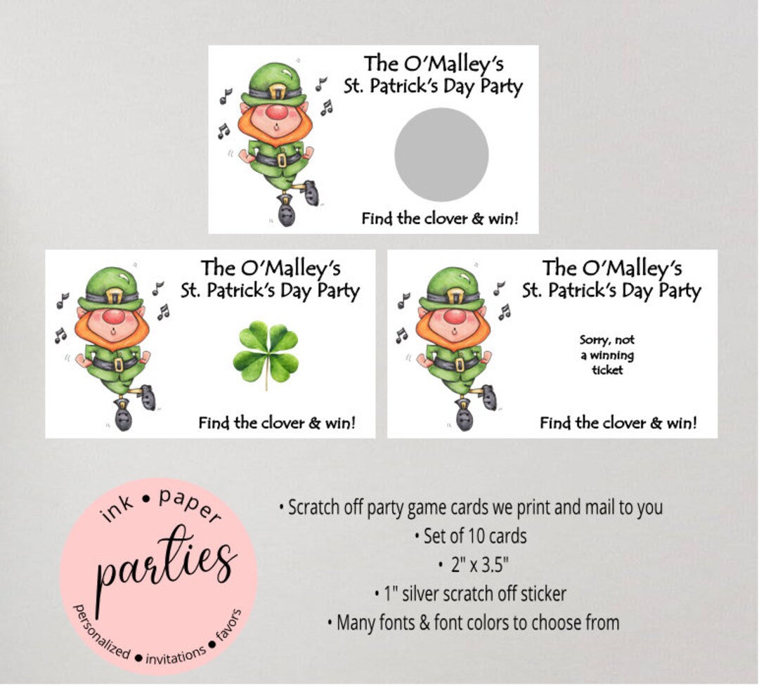 St. Patrick's Day Party Scratch off Tickets Cards Favor Favors Game ...