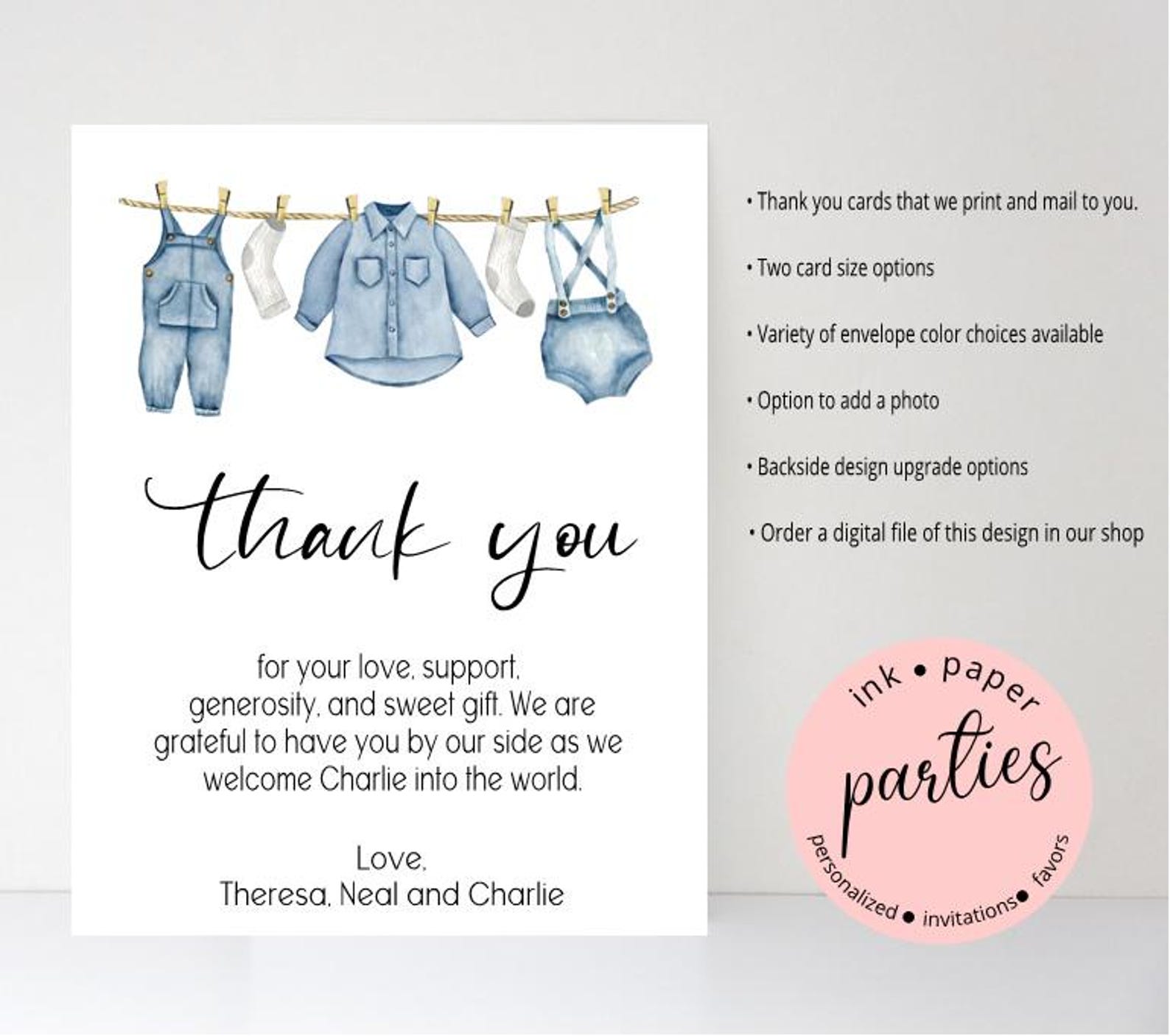 Baby Shower Thank You Cards - Thank You Note Card - Thank You Note ...